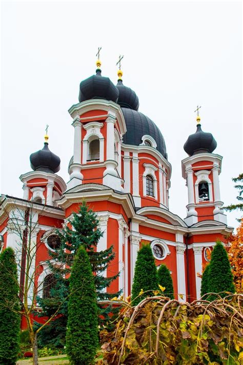 Vertical Low Angle Shot Of The Famous Curchi Monastery In Moldova Stock