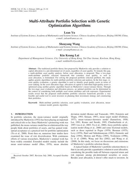 Pdf Multi Attribute Portfolio Selection With Genetic Optimization
