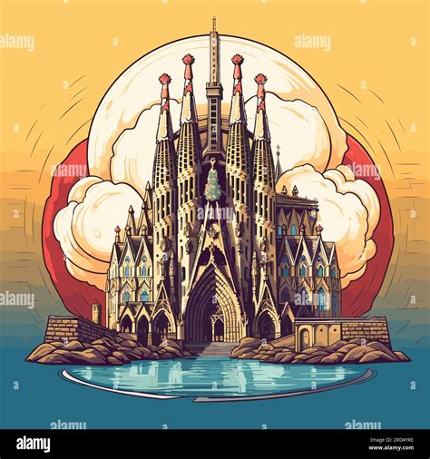 Sagrada Familia Sagrada Familia Hand Drawn Comic Illustration Vector