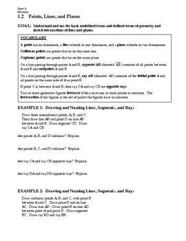 GEOMETRY Notes Guide Points Lines And Planes By Mr Sayre