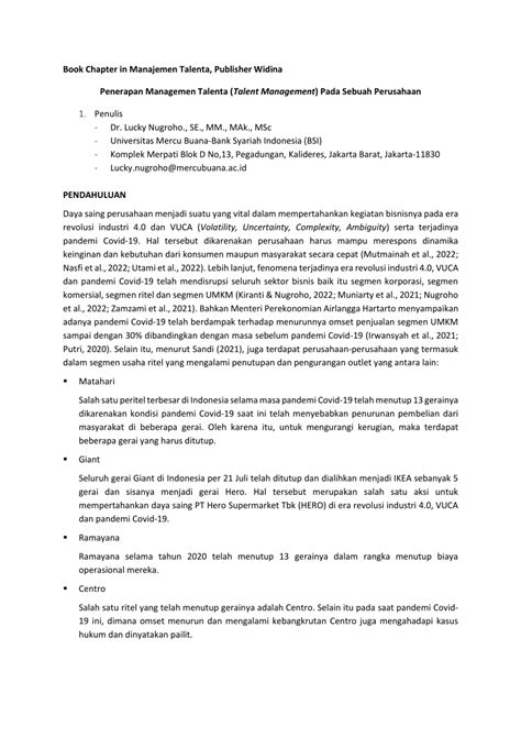 PDF Penerapan Managemen Talenta Talent Management Pada Sebuah Perusahaan