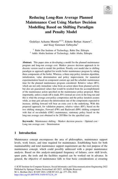 Pdf Reducing Long Run Average Planned Maintenance Cost Using Markov Decision Modelling Based