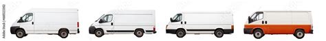 Collection Of Empty Delivery Vans Cargo Vans With Space For Text Side View Isolated On A
