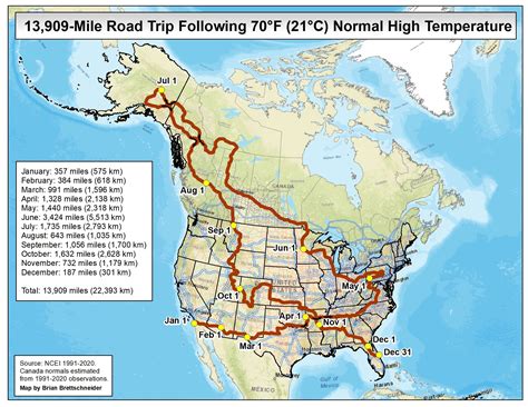 Road Trip Map Shows Travelers How To Follow 70 Degree Temps Throughout