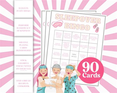 90 Funny Sleepover Bingo Cards Slumber Party Games For Girls Laugh