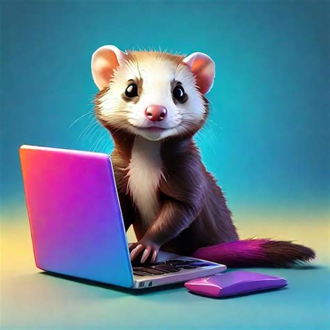 Premium Ai Image Ferret Using A Laptop Generated By Ai