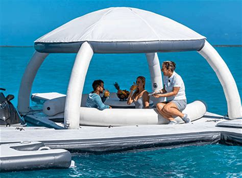 PVC Inflatable Boat Island Water Floating Pontoon With Tent Henan Windo Industry Co Ltd