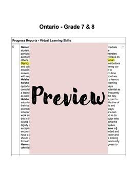 Progress Report Comments Intermediate Ontario In Person And Virtual
