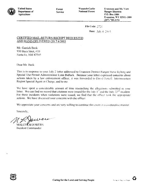 July 4 2003 Response To Notification Of Noncompliance