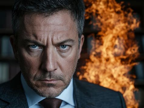 Intense Business Executive With Fiery Background Premium AI Generated