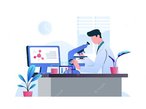 실험실 벡터 일러스트 레이 션에서 근무 하는 의사 프리미엄 벡터