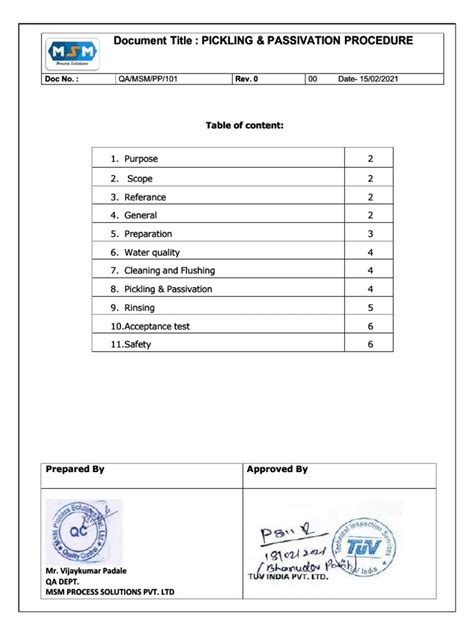 Pickling Amp Passivation Procedure Main Compress Pdf