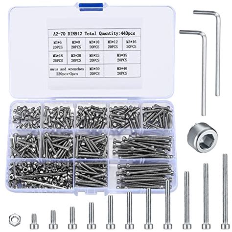 440 Pcs M3 Bolts And Nuts Set Hex Socket Button Head Cap Screws Bolts