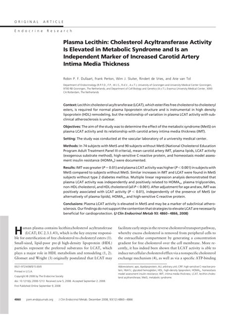 Pdf Plasma Lecithin Cholesterol Acyltransferase Activity Is Elevated