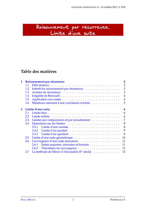 02 Cours Raisonnement Recurrence Limite Suite Raisonnement Par