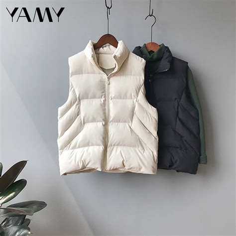 Yamyi Womens 겨울 코튼 라이너 퍼프 양복 조끼 코란 패션 최고 품질 두꺼운 조끼 코트 캐주얼 민소매 파카 겉옷조끼