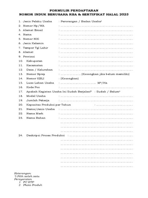 Form Pendaftaran Nib And Halal Pdf