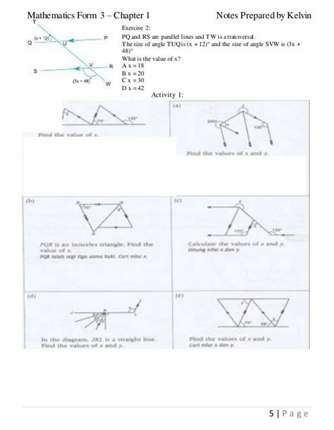 Mathematics Form 1 Chapter 8 Lines And Angles Kbsm Of Form 3 Chp 1