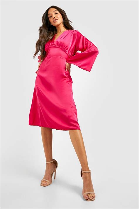 Satin Batwing Plunge Midi Dress Boohoo Uk