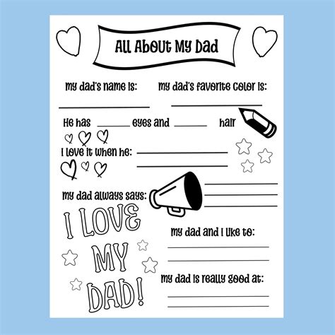 All About My Dad Fill In The Blank Printable For Fathers Day