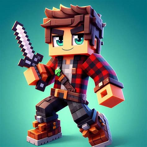 Ilustración de personajes de estilo de dibujos animados digitales y Minecraft Imagen Premium