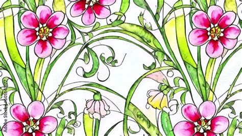 Vidéo Stock An abstract Art Nouveau style scrolling watercolor motion