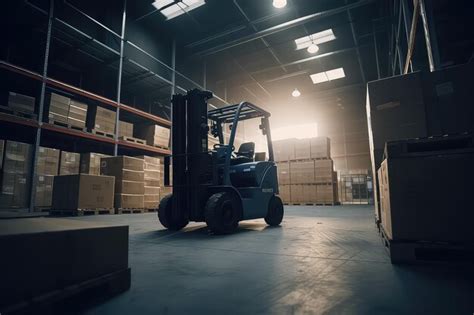 Premium Ai Image Warehouse Driver Loading Cardboard Boxes By Forklift