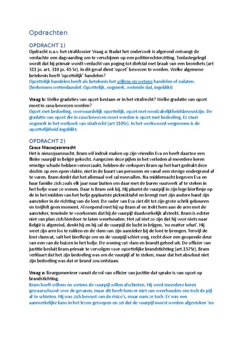 Opdrachten Week Strafrecht Opdrachten OPDRACHT Opdracht N A Het Strafdossier Vraag A