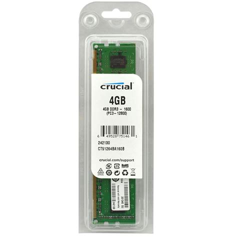 Crucial 4GB Single DDR3 1600 MT/s PC3-12800 CL11 Unbuffered UDIMM 240 ...