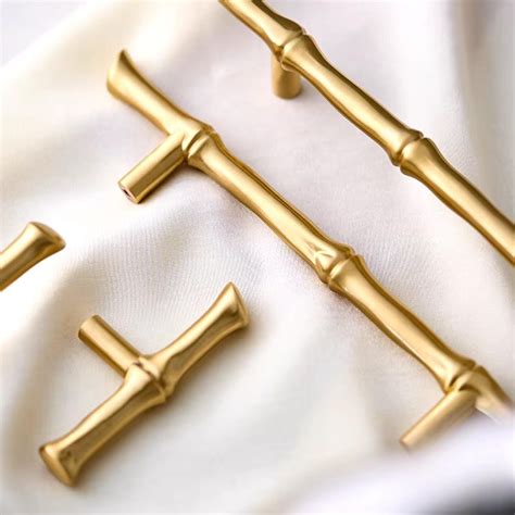 Gold Drawer Pull Solid Brass Cabinet Hardware Bamboo Cabinet Handles