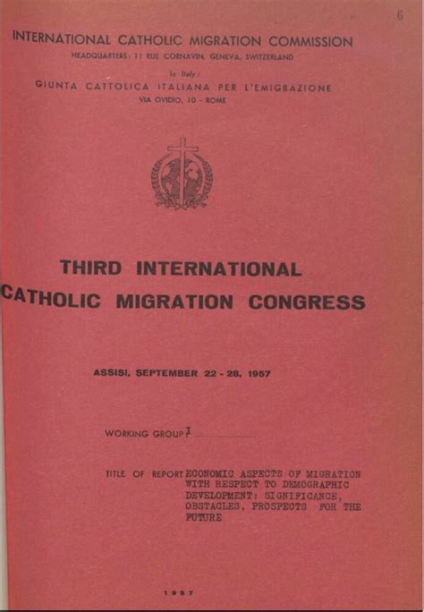 Iii International Catholic Migration Congress N 6 22 28 Sett 1957 Economic Aspect Of