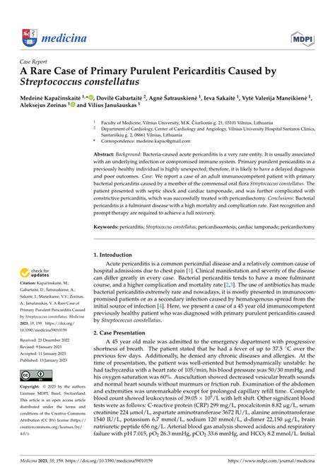 Pdf A Rare Case Of Primary Purulent Pericarditis Caused By