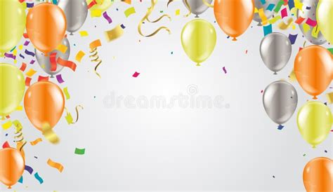 Gold Balloons Confetti And Streamers Vector Illustration Stock Vector