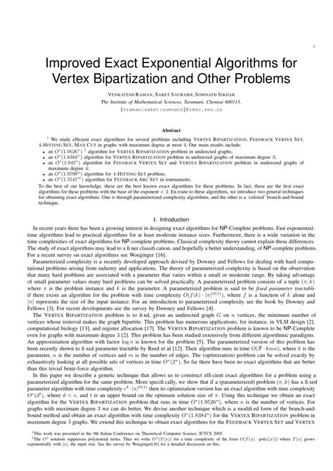 PDF Improved Exact Exponential Algorithms For Vertex Bipartization