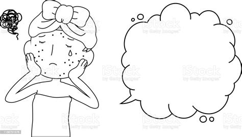 풍선 설명선 윤곽으로 거친 피부를 가진 목욕 후 처럼 귀여운 여자의 그림 20 29세에 대한 스톡 벡터 아트 및 기타 이미지