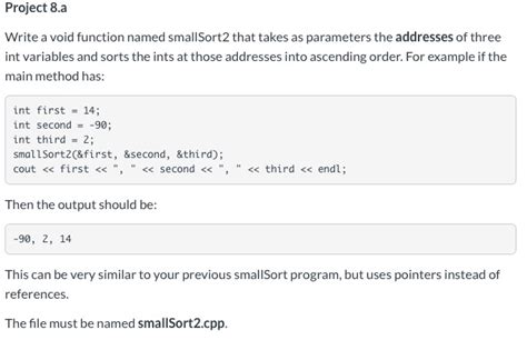 solved project 8 a write a void function named smallsort2