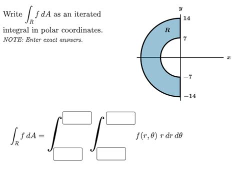 solved write ∫rfda as an iterated integral in polar