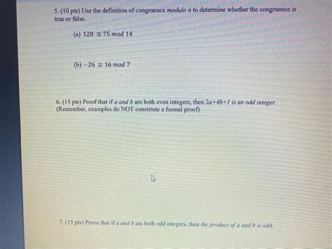 Solved 5 10 Pts Use The Definition Of Congruence Modulo N
