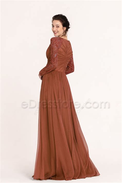 Modest Terracotta Maternity Bridesmaid Dresses Long Sleeves Edresstore