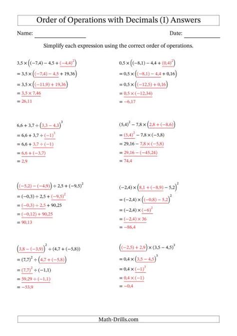Order Of Operations With Negative And Positive Decimals Four Steps Comma Decimal Format I
