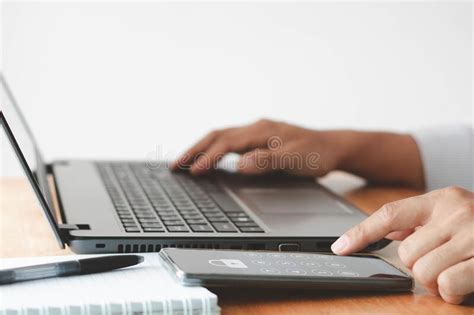 Phishing Mobile Phone Hacker Or Cyber Scam Concept Password And Login Pass Code In Smartphone