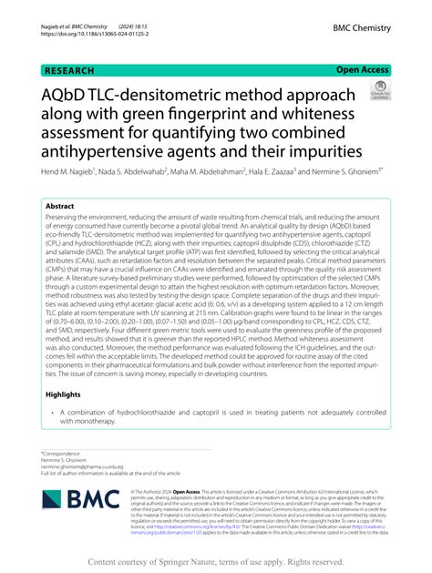 Pdf Aqbd Tlc Densitometric Method Approach Along With Green Fingerprint And Whiteness