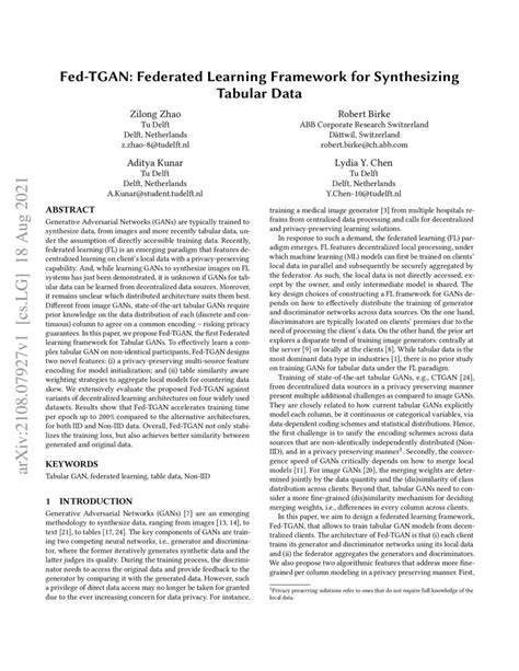 Fed TGAN Federated Learning Framework For Synthesizing Tabular Data