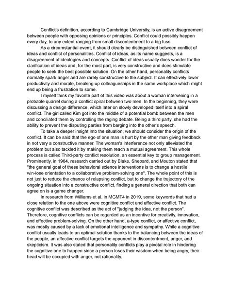 MGT 3 Assignment Conflict S Definition According To Cambridge