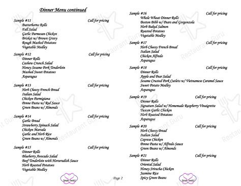 Menu At Simply Sarahs Catering Topeka