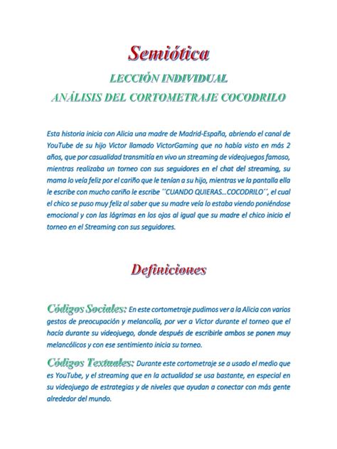 Análisis Del Cortometraje Cocodrilo Pdf