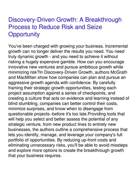 Ppt Read Download Discovery Driven Growth A Breakthrough Process