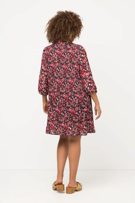 Ditsy Floral Pleated Mini Dress Dark Matte Blue Ulla Popken