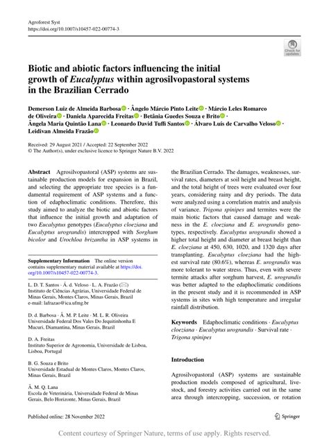 Pdf Biotic And Abiotic Factors Influencing The Initial Growth Of Eucalyptus Within