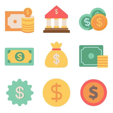 Vector Icon Set For Money Currency And Financial Transactions Flat Design Illustrations